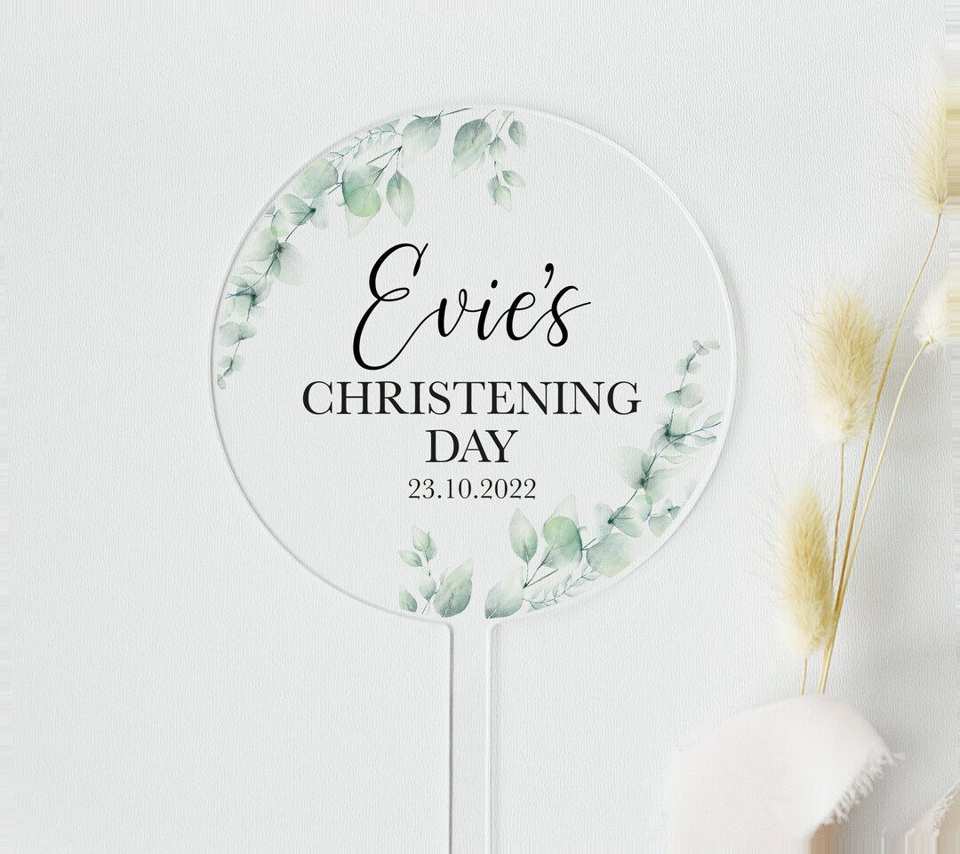 Christening / Baptism Acrylic Cake Topper | Eucalyptus Themed ...