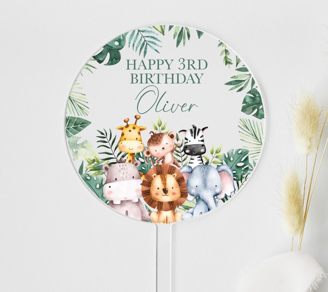 Jungle Safari Themed Acrylic Cake Topper | Personalised Birthday Cake ...