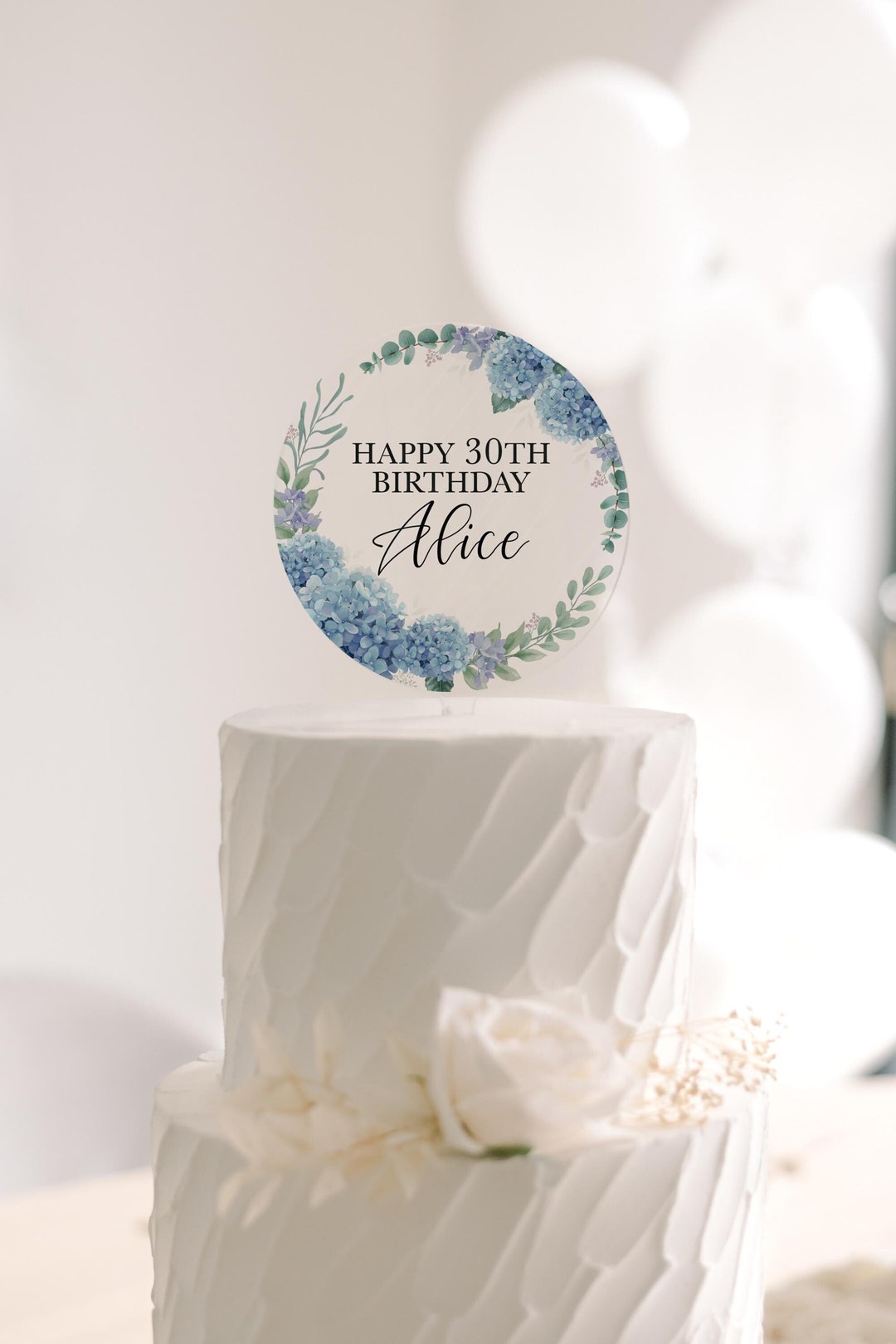 Blue Flower Hydrangea Acrylic Birthday Cake Topper | Personalised ...