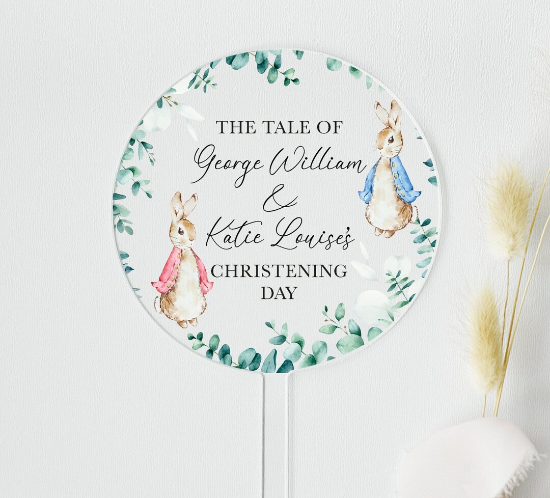Peter Rabbit and Flopsy Joint Christening Cake Topper Personalised ...