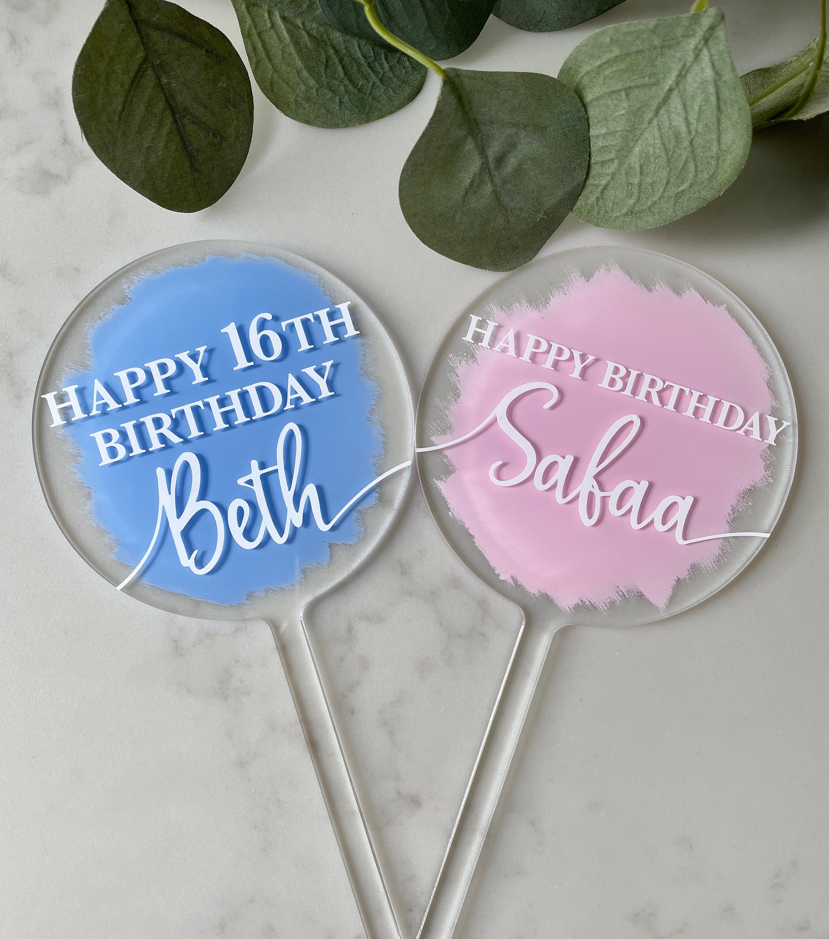 Acrylic Cake Topper Brushed Paint Effect Personalised Cake | Etsy UK