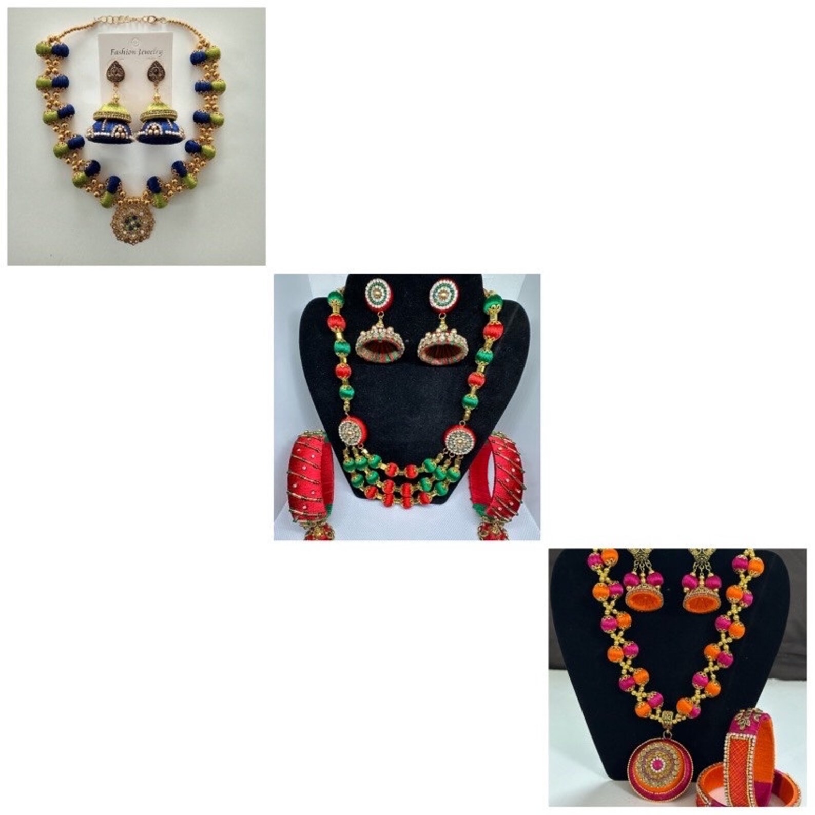 Silk Thread Designer Jewelry Set With Jhumkas / Wedding Jewelry/indian ...