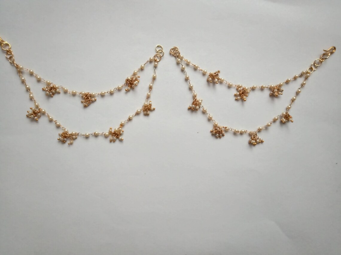 Pearl Ear Chain/two Layer Pearl Champaswaralu/ethnic Wear/traditional ...