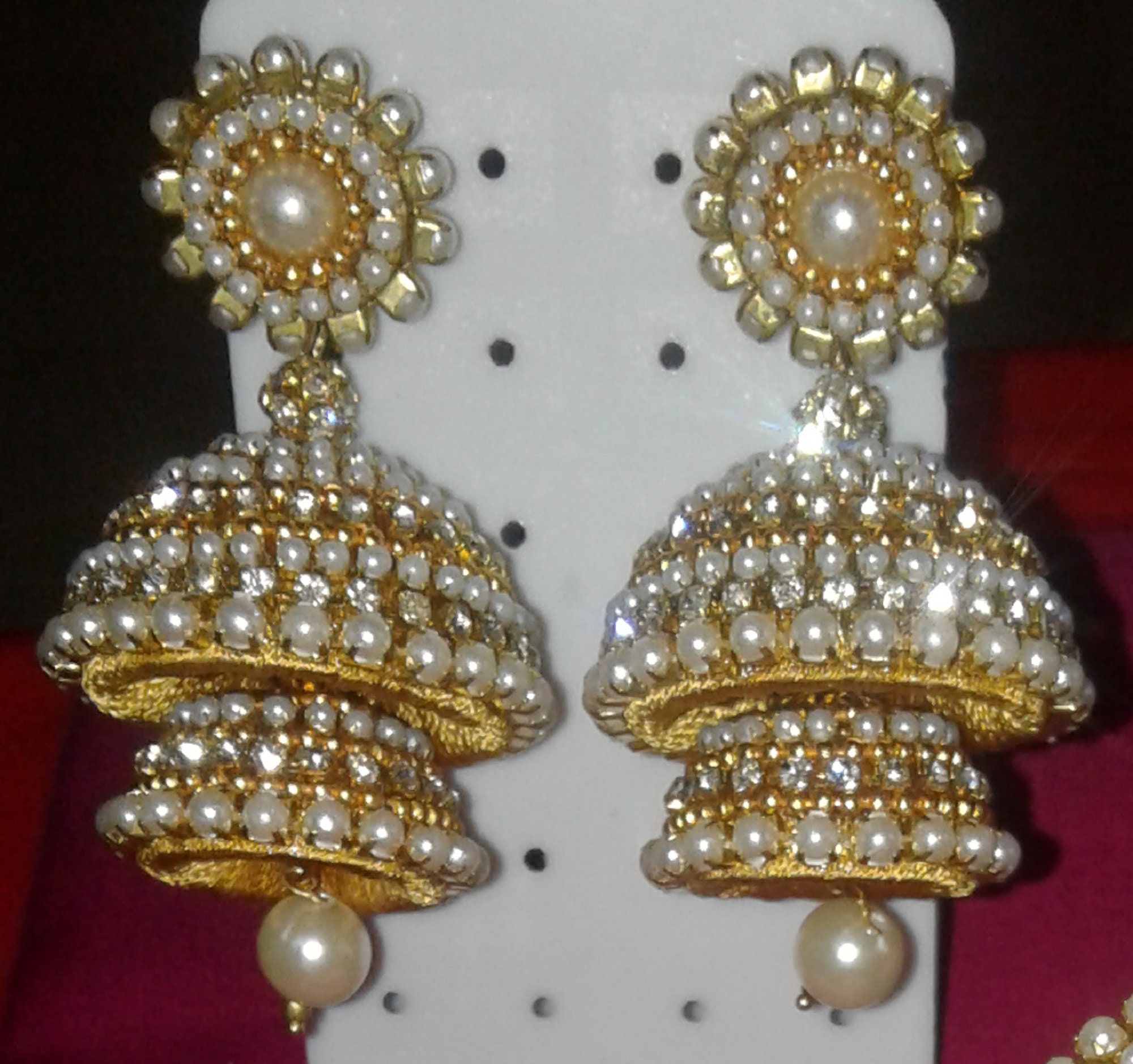 Silk Thread Designer Bridal Pearl Set (hair Brooch ,double Jhumki, Ring , Maang Tikka)/bridal ...