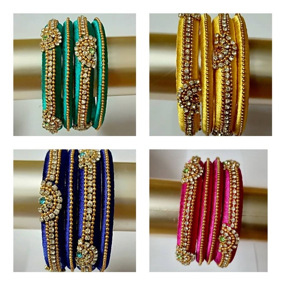 Silk Thread Designer Stone Bangles | Etsy