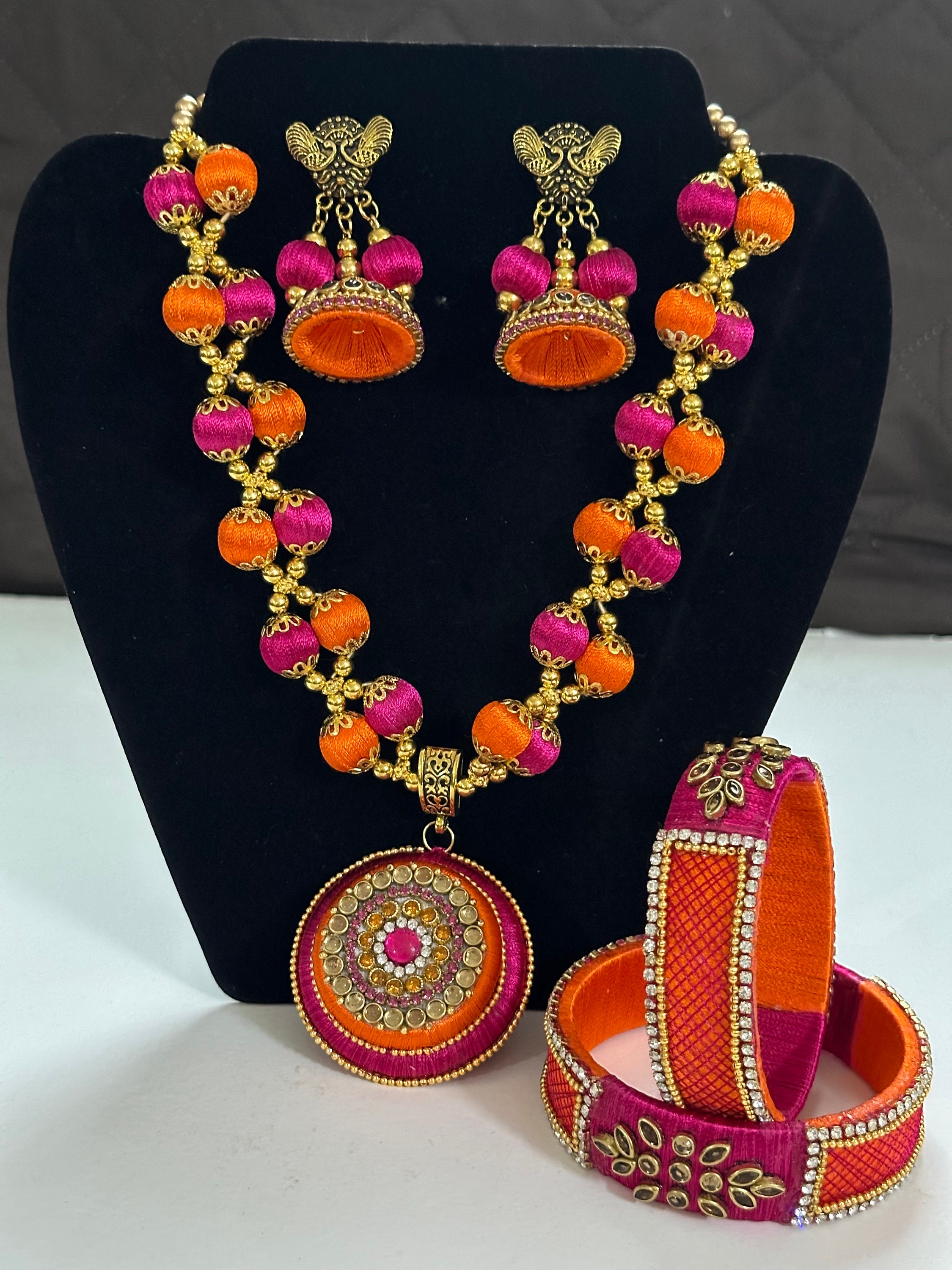 Silk Thread Designer Jewelry Set With Jhumkas / Wedding Jewelry/indian ...