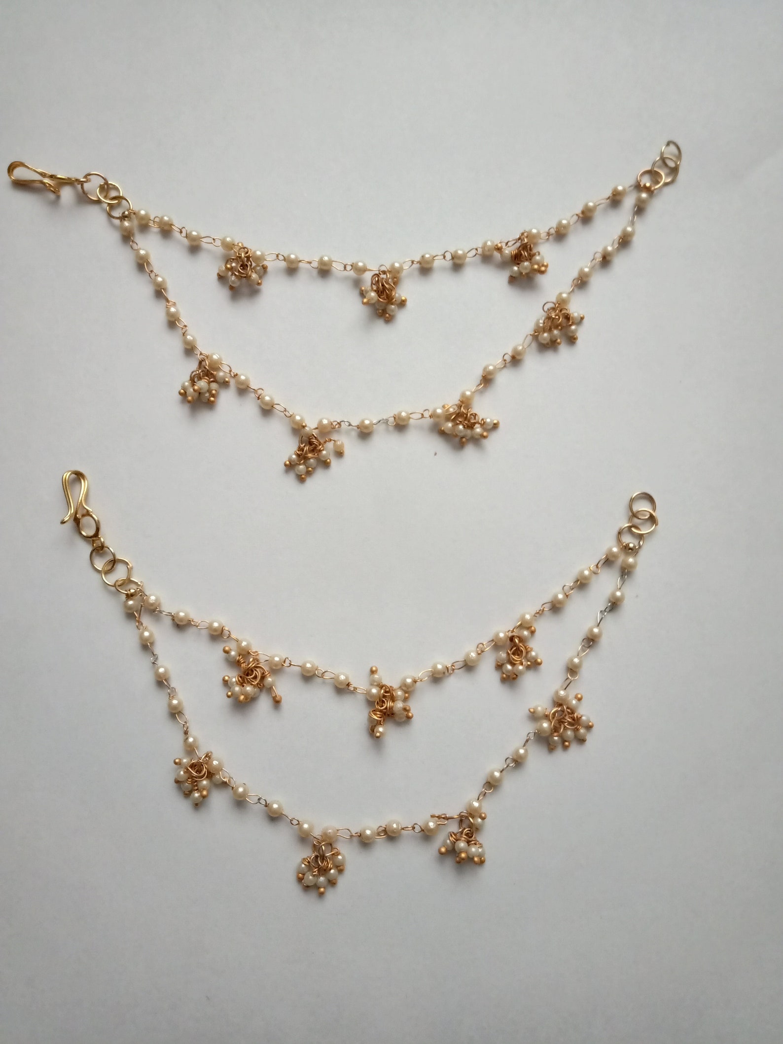 Pearl Ear Chain/two Layer Pearl Champaswaralu/ethnic Wear/traditional ...