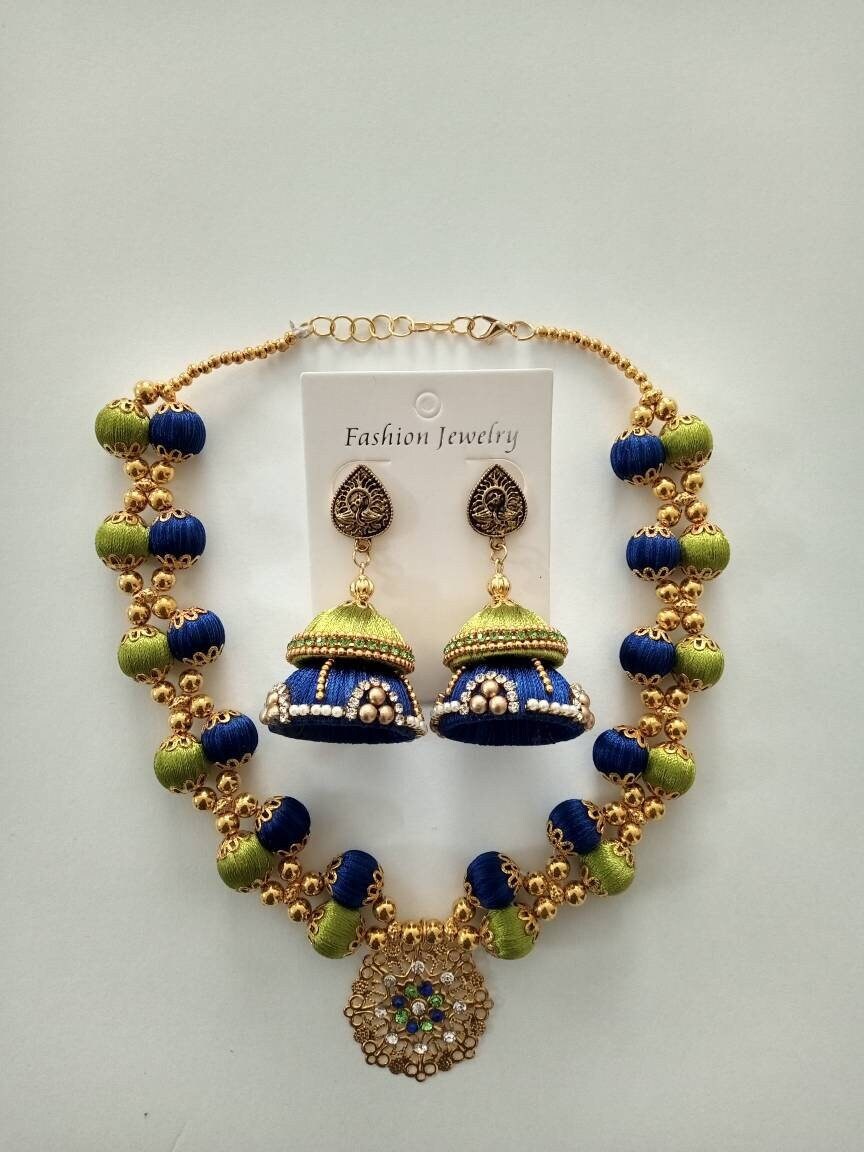 Silk Thread Designer Jewelry Set With Jhumkas / Wedding Jewelry/indian ...