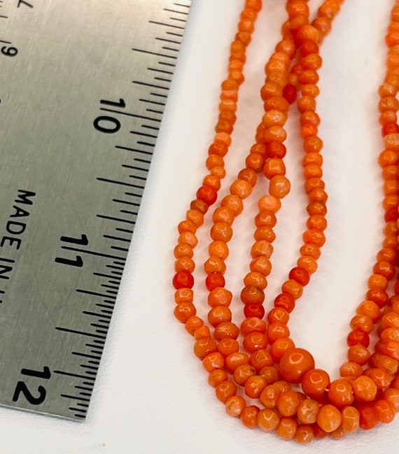 Antique Salmon Red Coral Hand Beaded Long Necklace - Gem