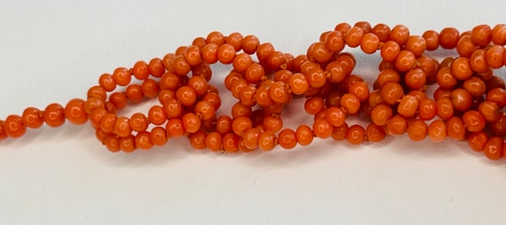 Antique Salmon Red Coral Hand Beaded Chain Necklace - Gem