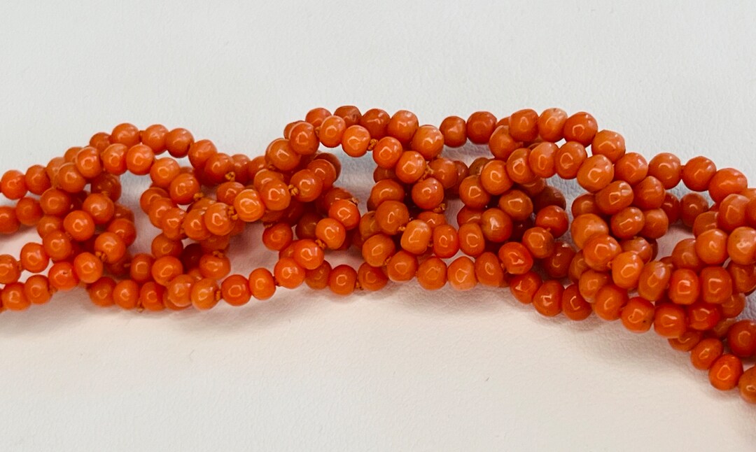 Antique Salmon Red Coral Hand Beaded Chain Necklace - Etsy