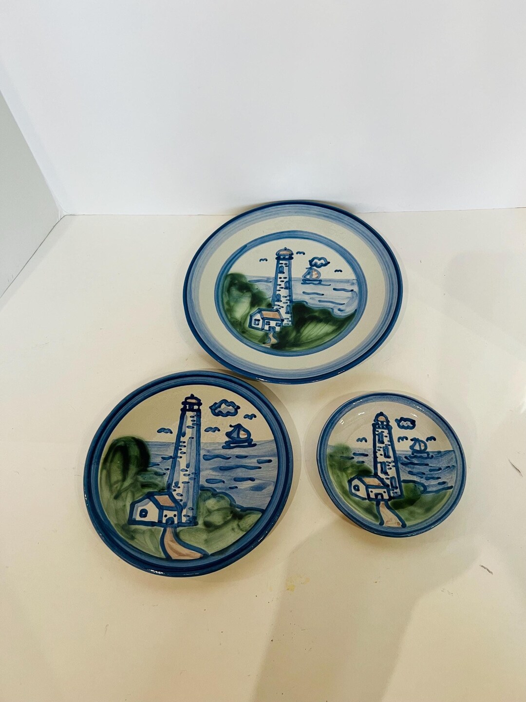 Vintage M. A. Hadley Pottery Signed Lighthouse.dessert Bread Plates a ...