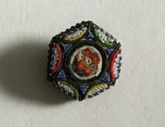 Antique made in Italy, brass, micro mosaic pin - Gem
