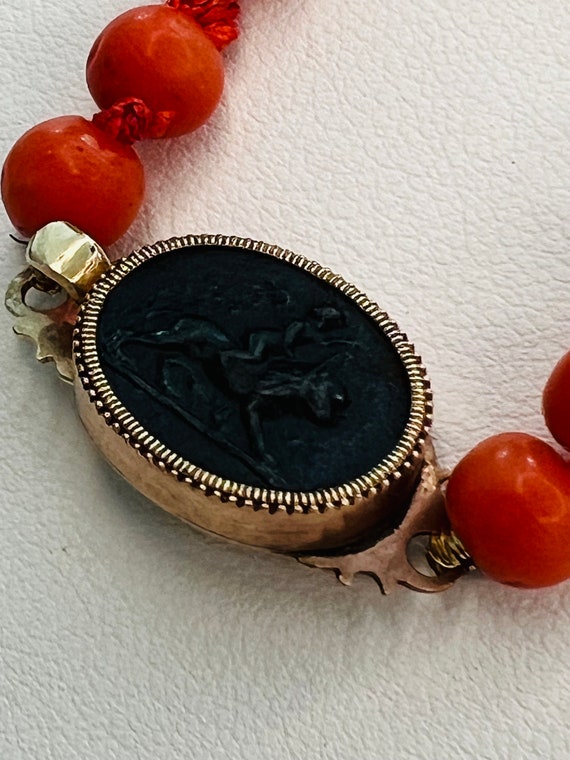 Antique Salmon Red Coral Hand Beaded Berlin Iron Clas… - Gem