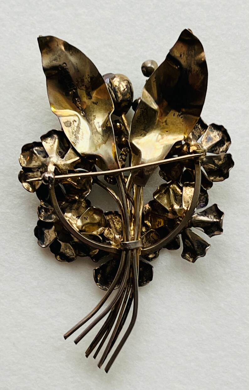 Vintage Signed Sterling Silver Sandor Flowering Enamel & Rhinestone Pin ...
