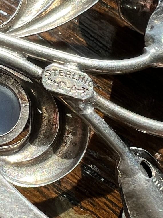 Vintage Sterling Floral Lily Moonstone Spray Pin - Gem