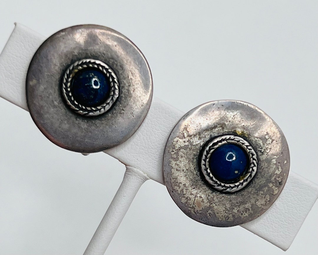 Vintage Sterling Silver Lapis Clip Earrings - Etsy