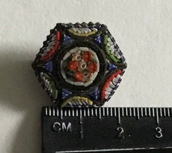 Antique made in Italy, brass, micro mosaic pin - Gem
