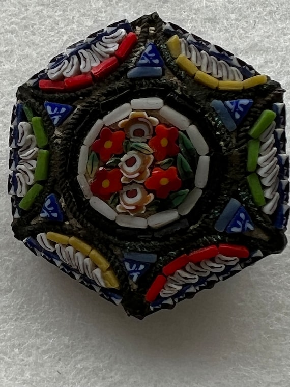 Antique made in Italy, brass, micro mosaic pin - Gem