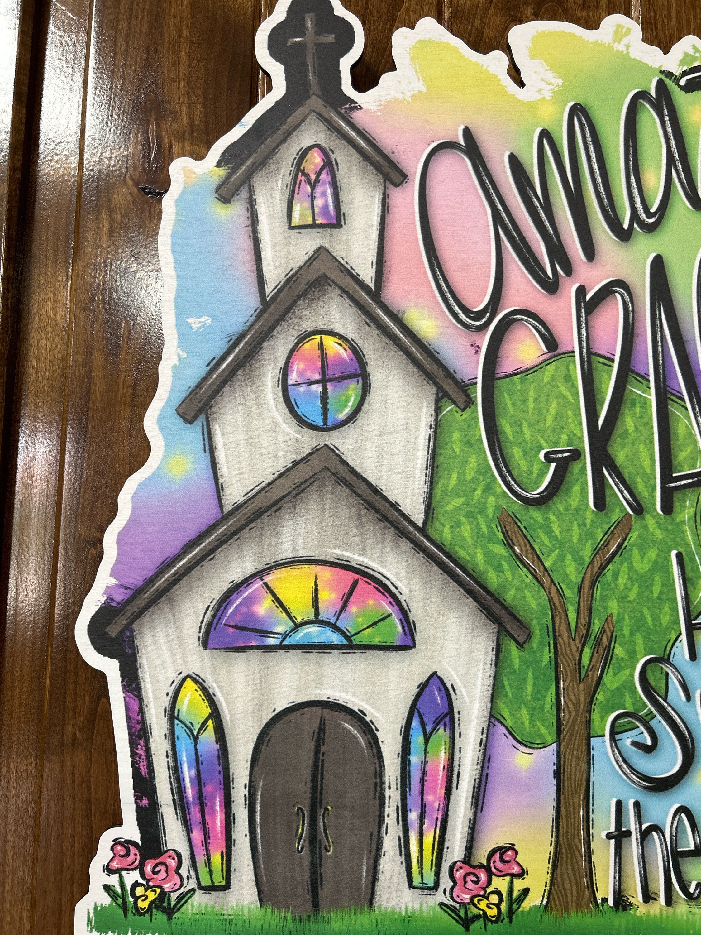 Wood Door Hanger, Amazing Grace Front Door Decor, Church Door Hanger ...