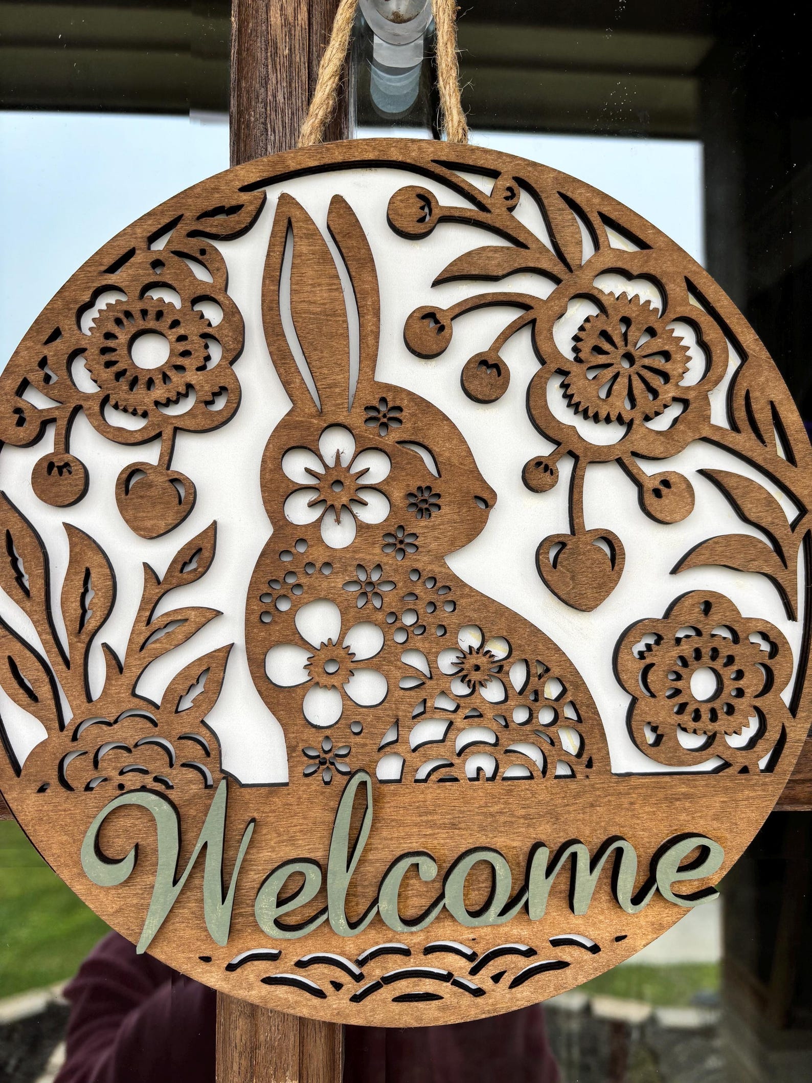Lasered Wood Easter Bunny Door Hanger: Rustic Spring Welcome Decor - Etsy