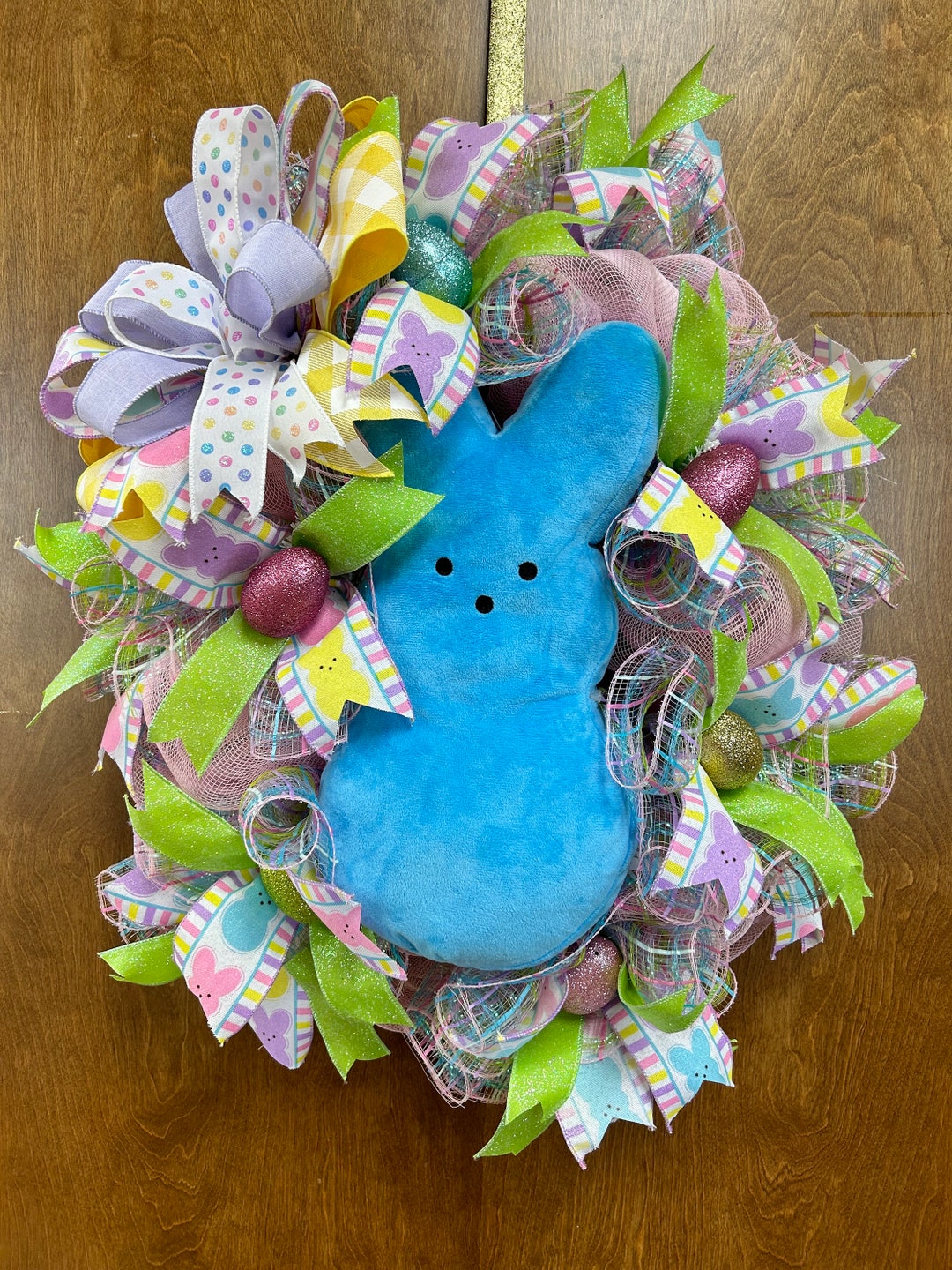 Bunny Door Hanger, Rabbit Front Door Decor, Peeps Easter Decor, Spring ...