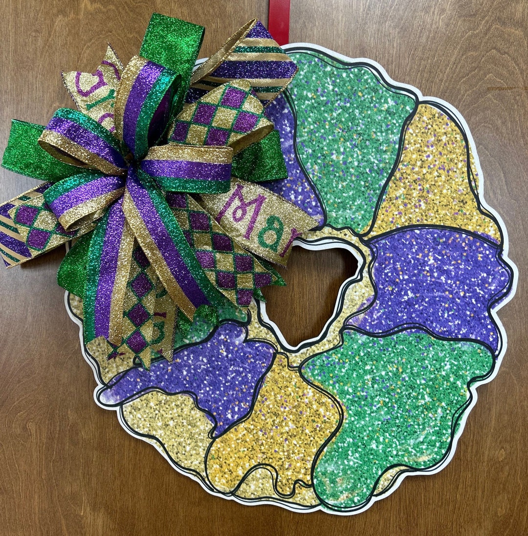 Mardi Gras Door Decor, King Cake, Wood Door Hanger for Mardi Gras, Thin ...
