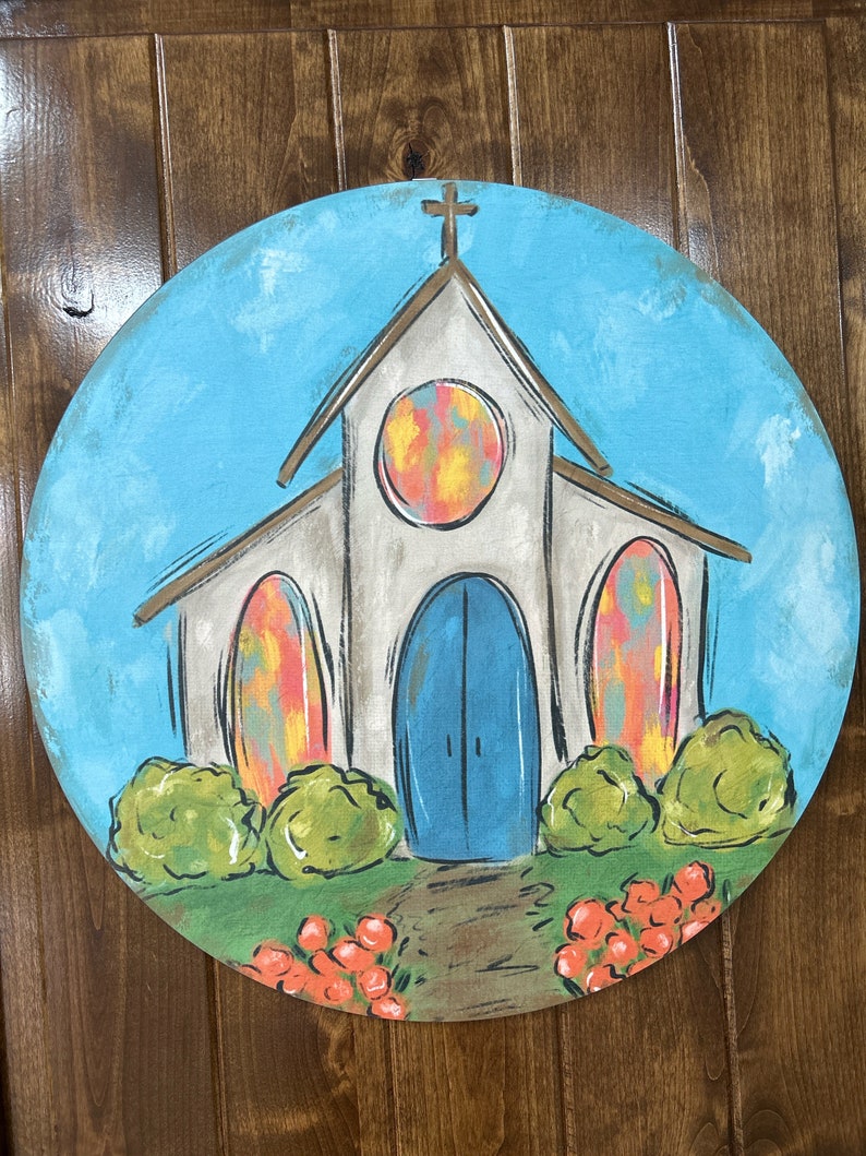 Wood Round Door Hanger, Church Door Decor, Easter Door Hanger, Mother's ...
