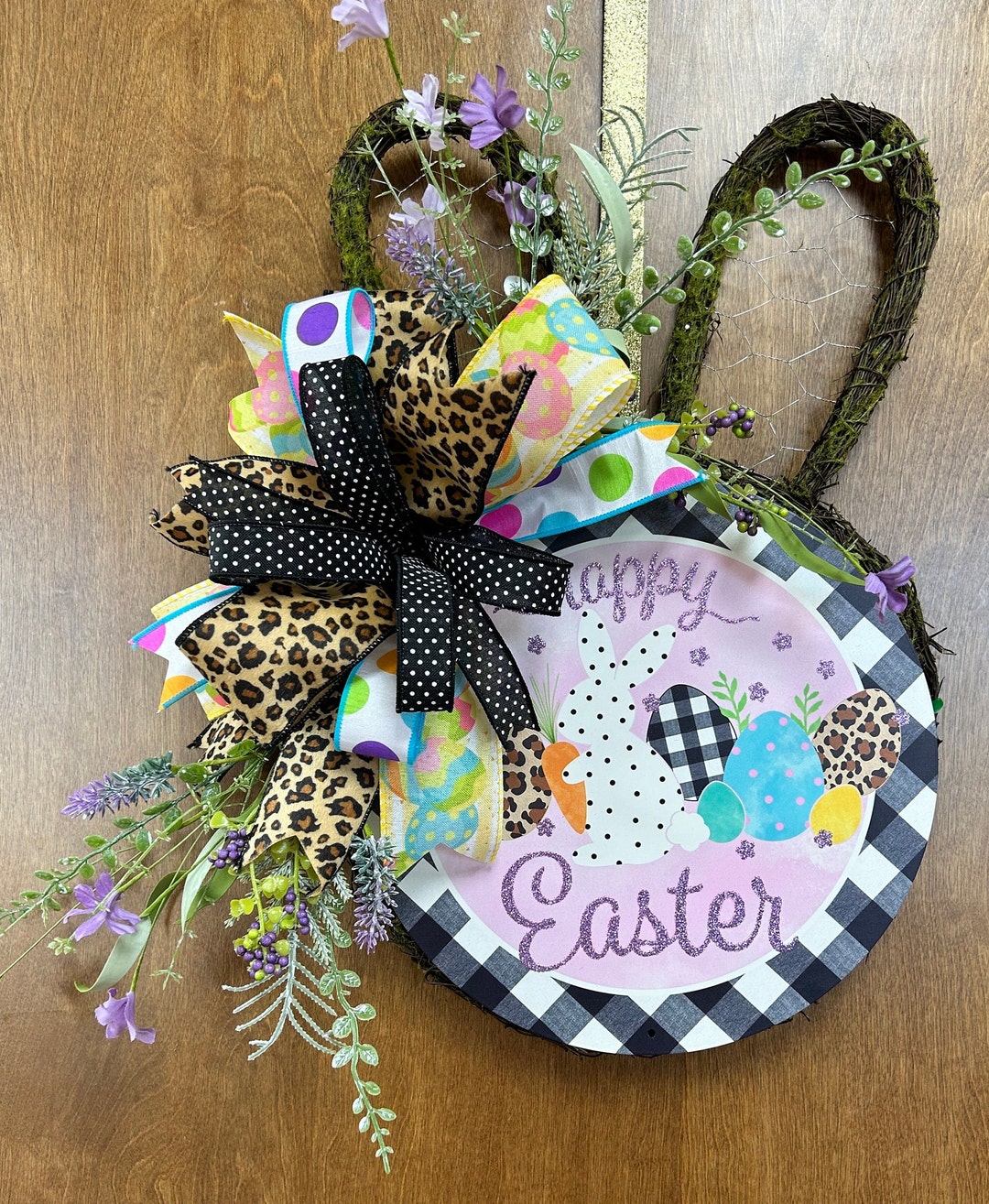 Bunny Door Hanger, Rabbit Front Door Decor, Rustic Easter Decor, Spring ...