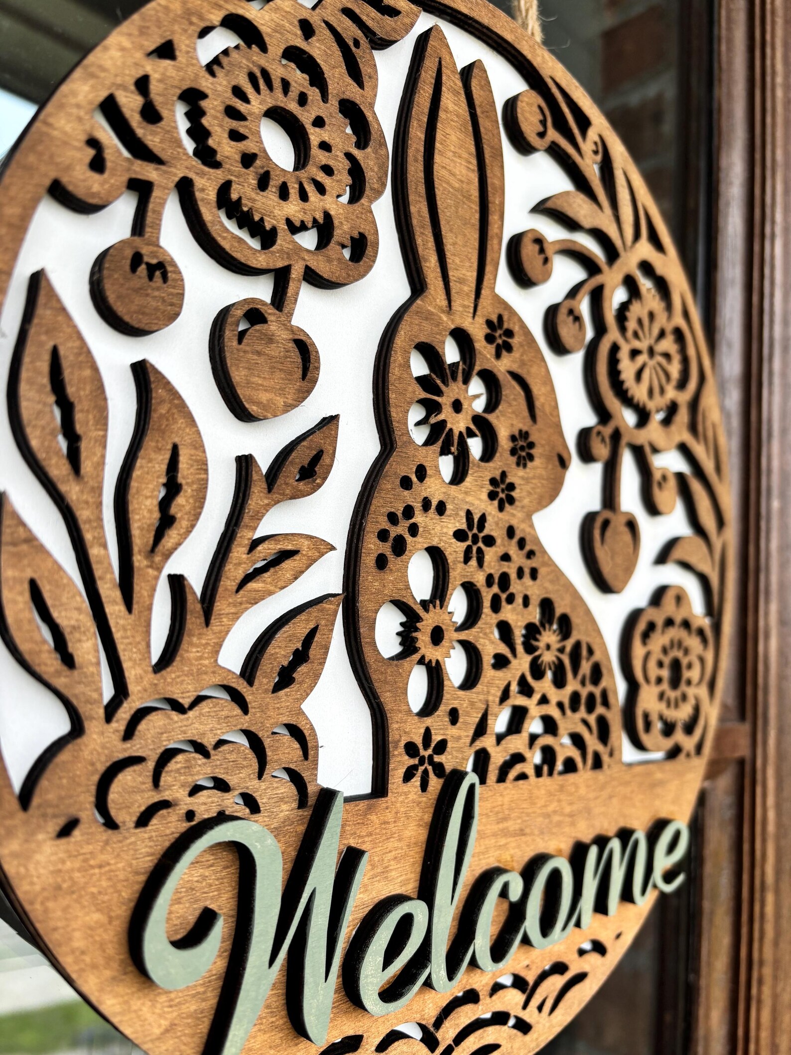 Lasered Wood Easter Bunny Door Hanger: Rustic Spring Welcome Decor - Etsy