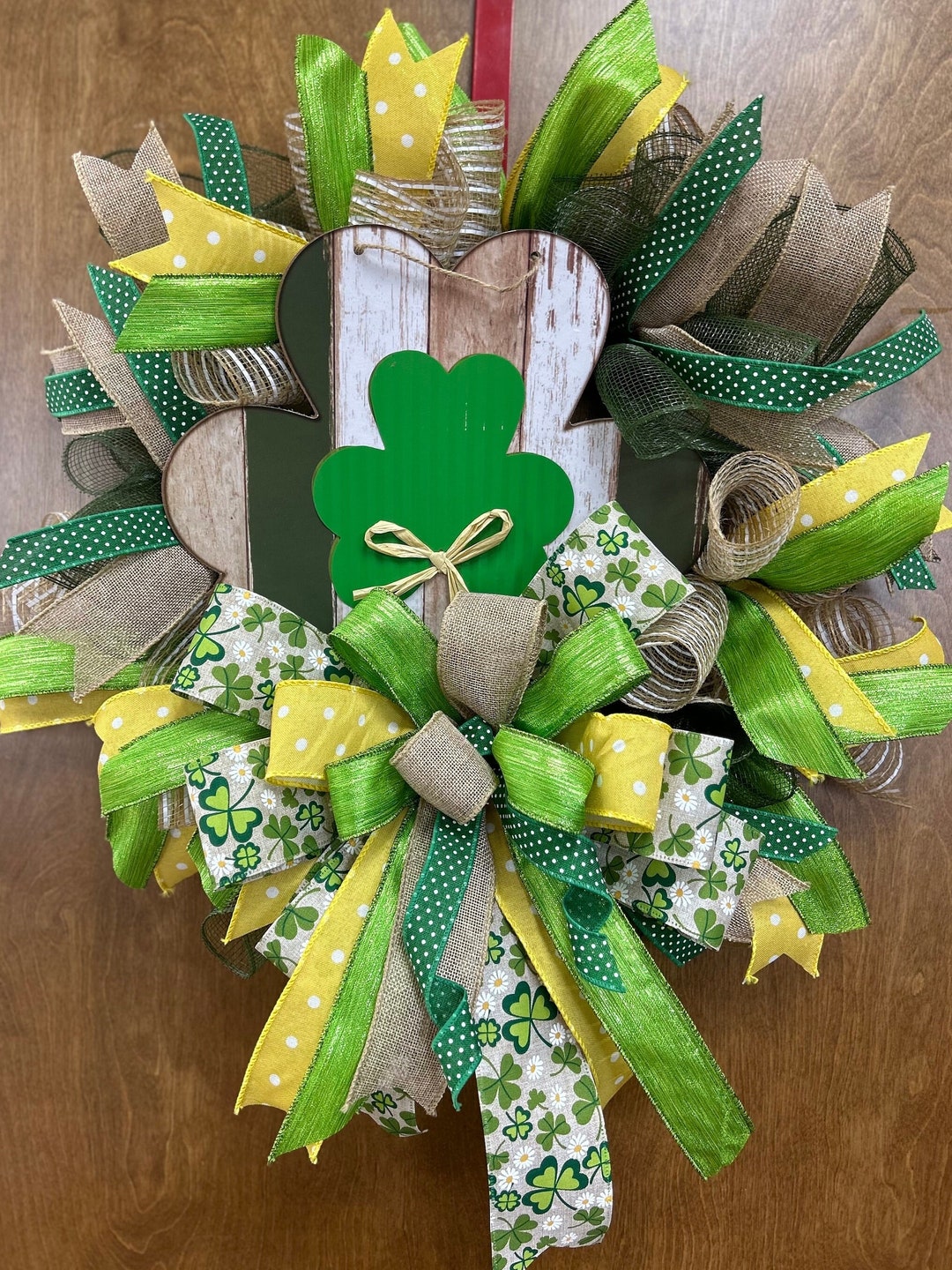 St. Patrick’s Day Wreath, Pancake Style Door Hanger, Shamrock Door ...
