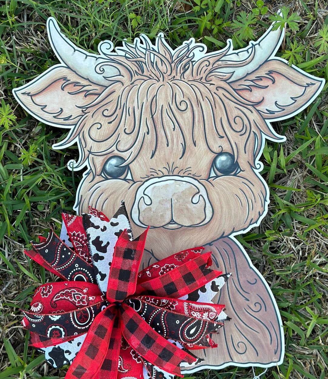 Highland Cow Door Decor, Wood Door Hanger, Rustic/western Front Door ...