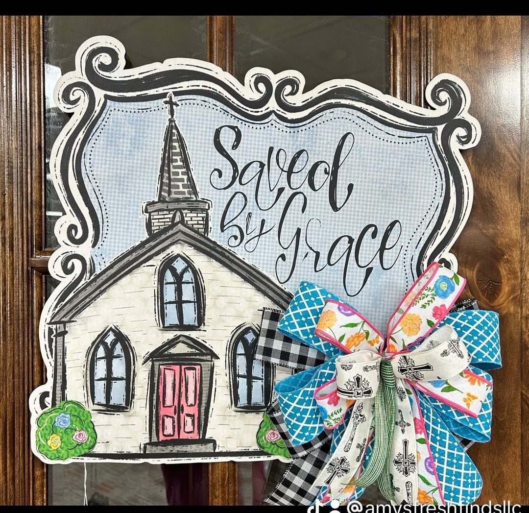 Wood Door Hanger, Saved by Grace Door Decor, Church/easter Front Door ...