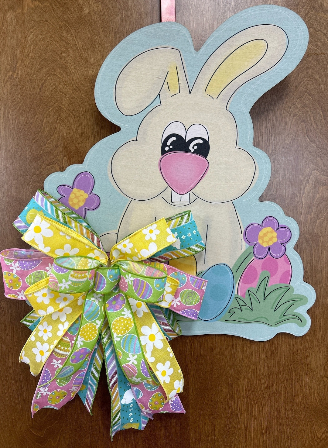 Bunny Door Hanger, Rabbit Front Door Decor, Rustic Easter Decor, Spring ...