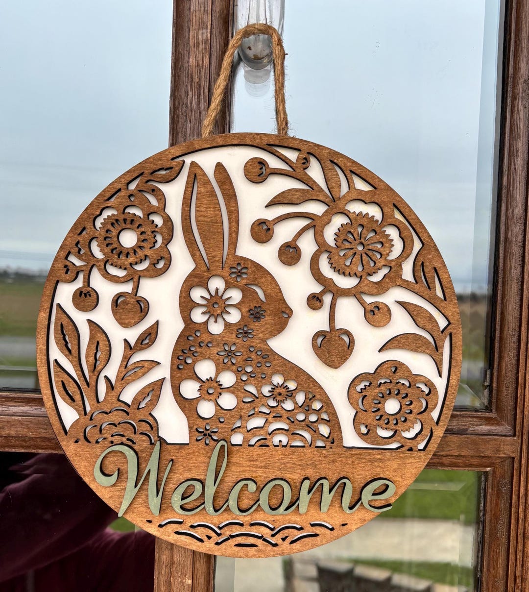 Lasered Wood Easter Bunny Door Hanger: Rustic Spring Welcome Decor - Etsy