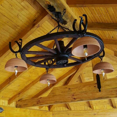 Wrought Iron Ceiling Light Wagon Wheel Chandelier Rustic Lighting ...