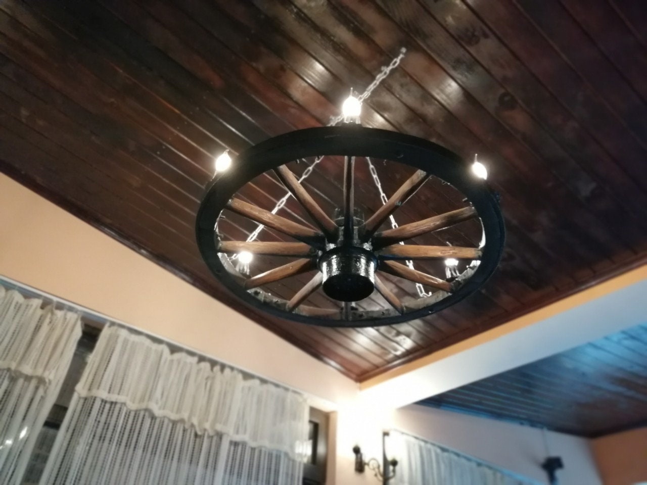 Wrought Iron Ceiling Light Wagon Wheel Chandelier Rustic Lighting ...