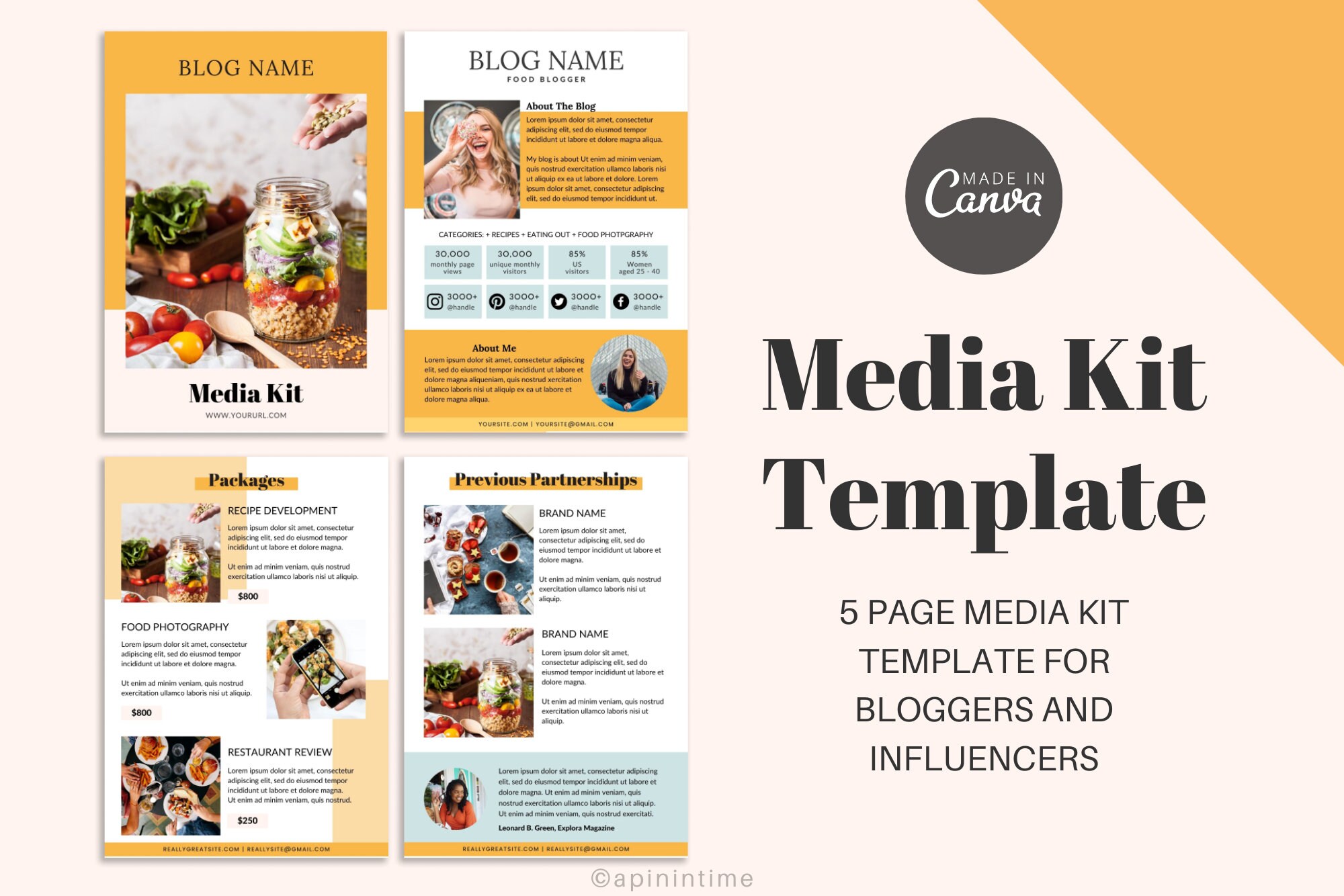 5 Page Media Kit Template for Bloggers & Influencers Canva Media Kit ...