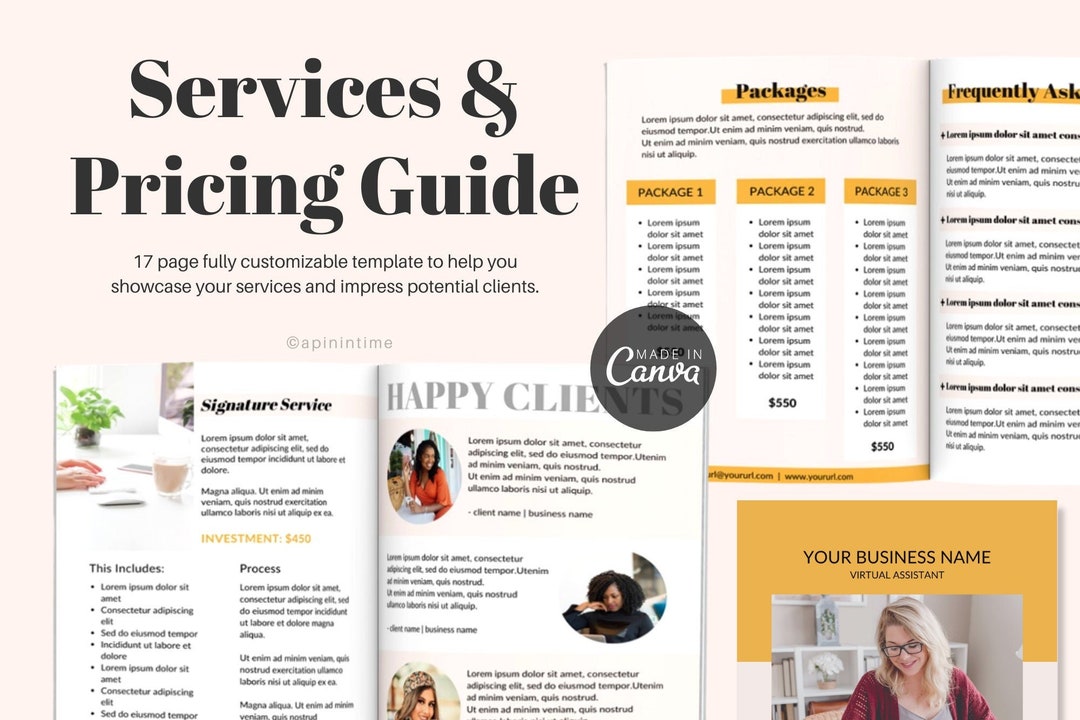 Services and Pricing Guide Canva Template | Virtual Assistant Services ...