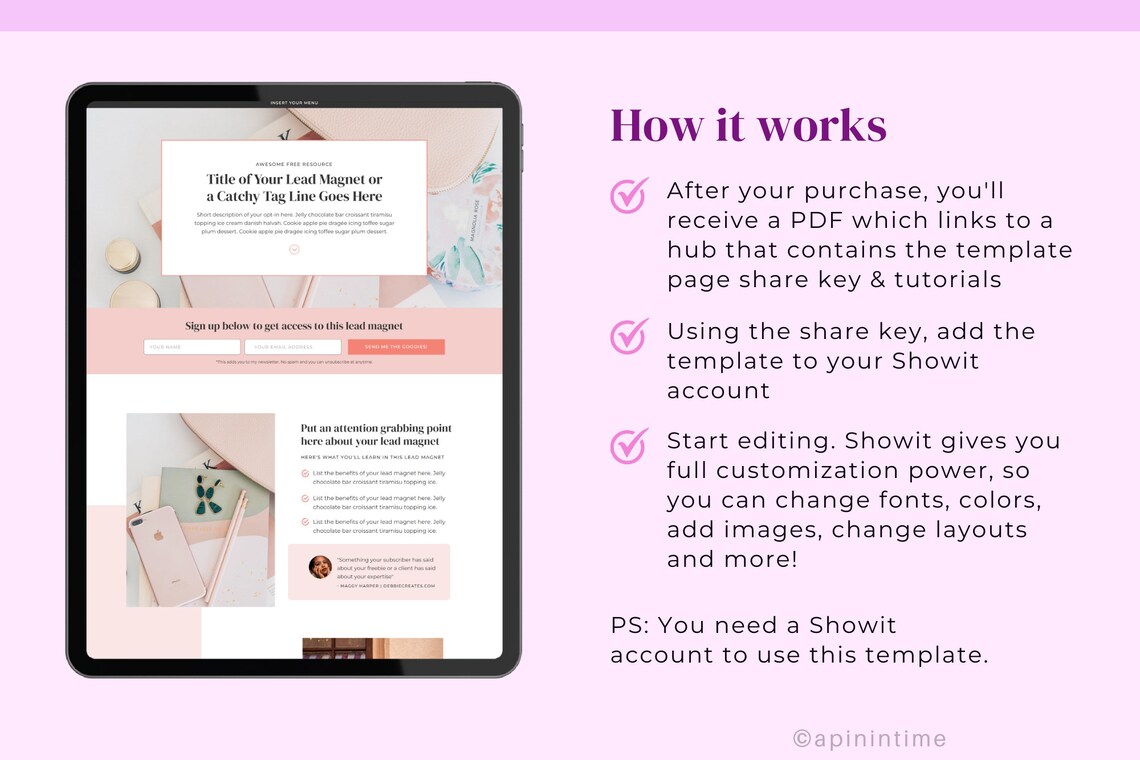 Opt-in Page Showit Template | Lead Magnet Opt-in Page Template for ...