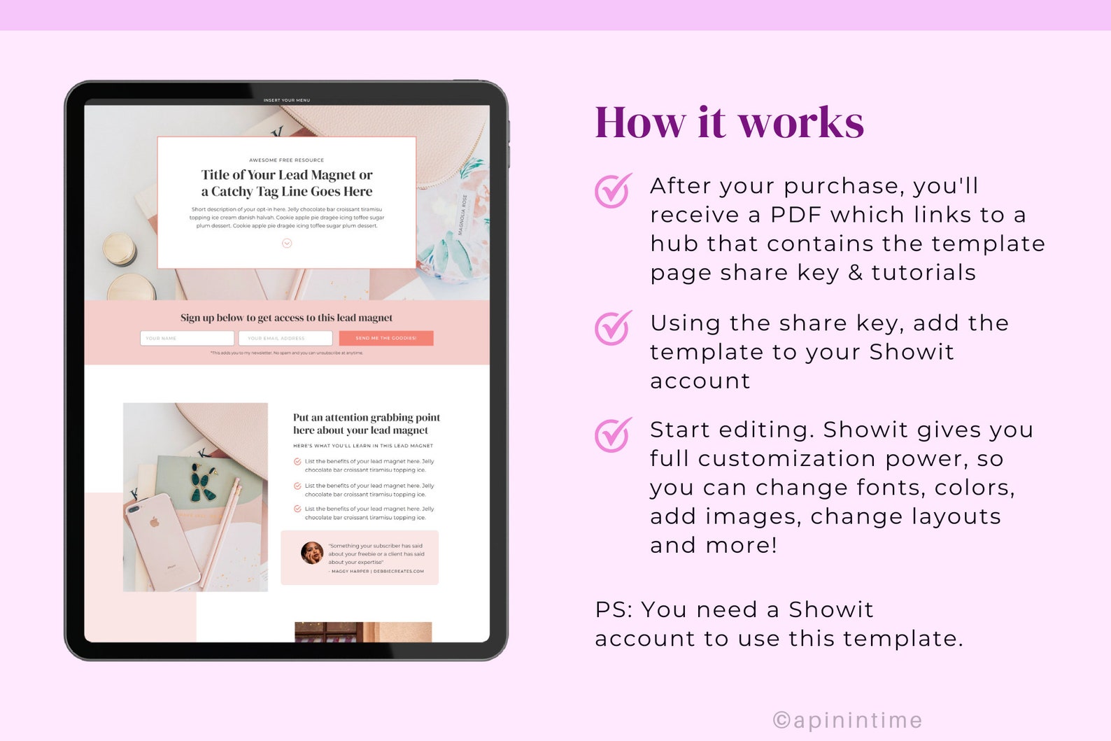 Opt-in Page Showit Template | Lead Magnet Opt-in Page Template for ...