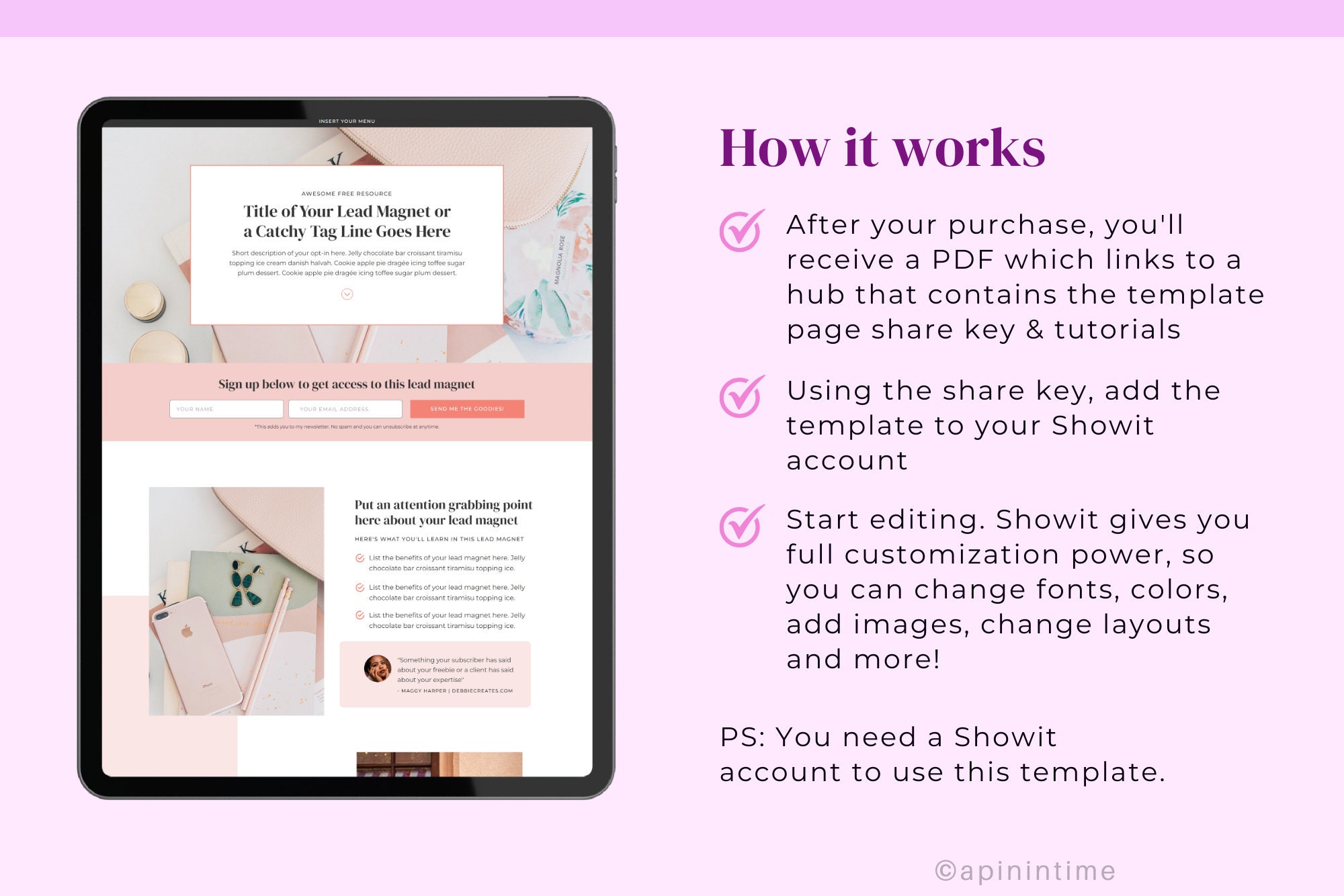 Opt-in Page Showit Template | Lead Magnet Opt-in Page Template for ...