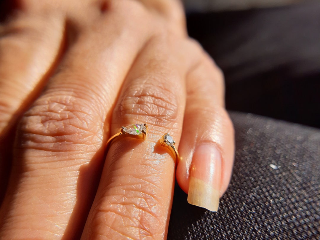 10K/14K Solid Gold Open Cuff Ring, Open Wedding Band, Unique Pear ...