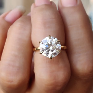 Gold Tulip Setting Ring, Round Moissanite Engagement Ring, Solitaire ...