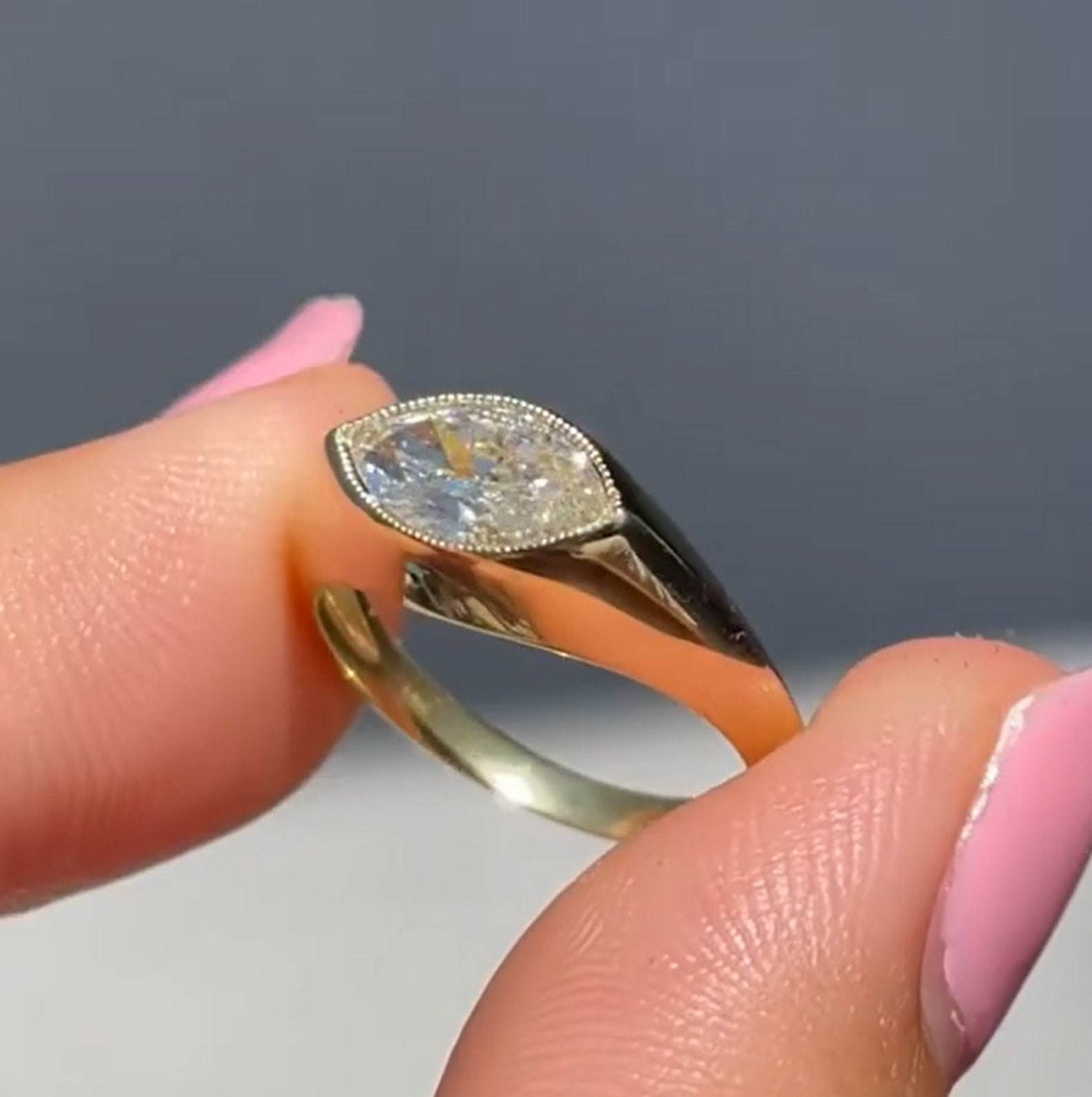 Bezel Diamond Ring Art Deco Engagement Ring Gold Plated | Etsy