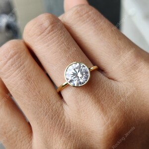 Bezel Set Moissanite Engagement Rings for Women, Moissanite Bezel ...