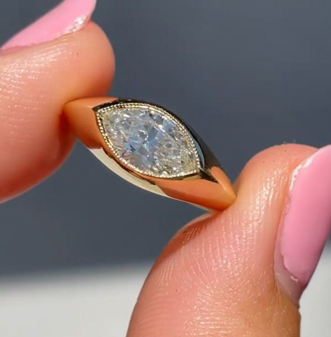 Bezel Diamond Ring Art Deco Engagement Ring Gold Plated | Etsy