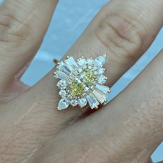 Starburst Vintage Engagement Ring Citrine Stone Ring Gatsby - Etsy