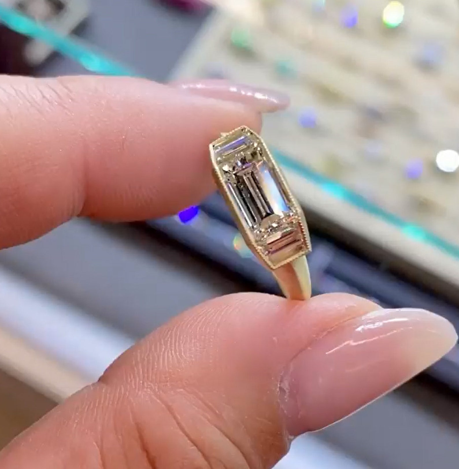 East West Baguette Ring Horizontal Baguette Ring Matte - Etsy