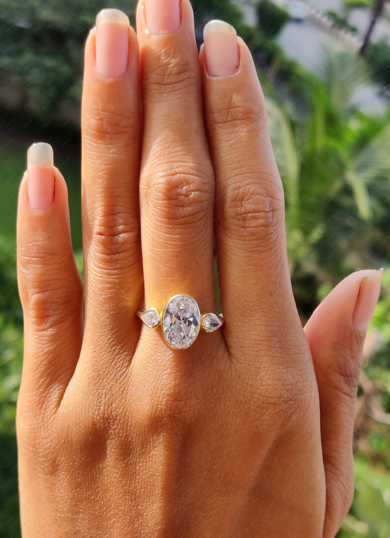 Oval Moissanite Ring Bezel Set Moissanite Engagement Ring - Etsy